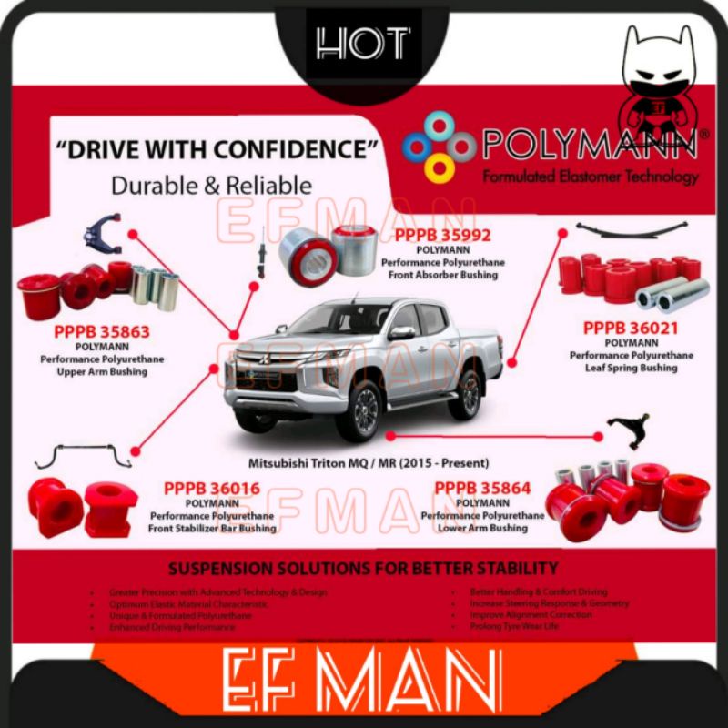 Polymann Mitsubishi Triton 4X4 2015-2022 leaf Spring Upper Arm Lower ...