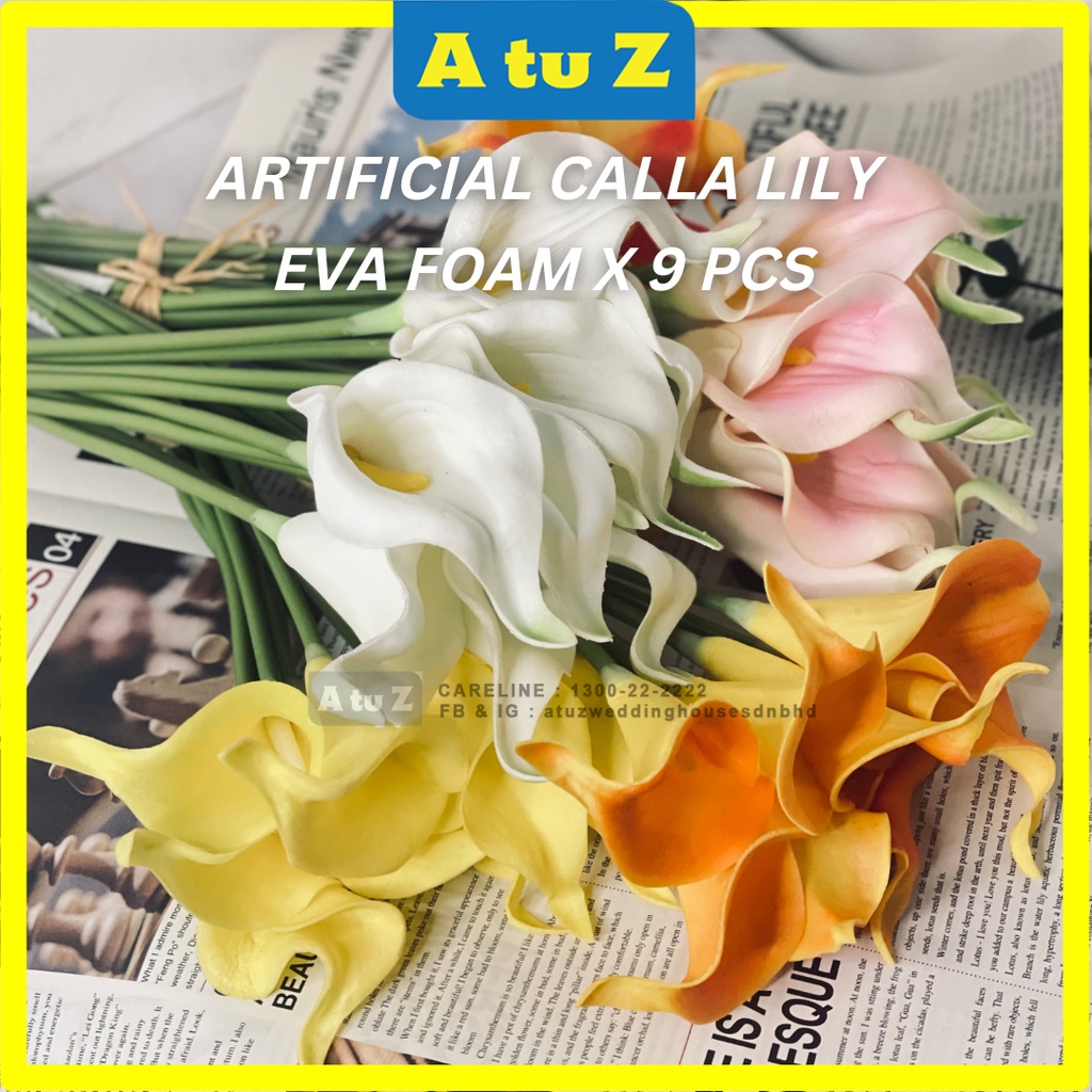 AtuZ 8pcs Artificial Calla Lily Eva Foam Bush Bridal Bouquet Bunga ...