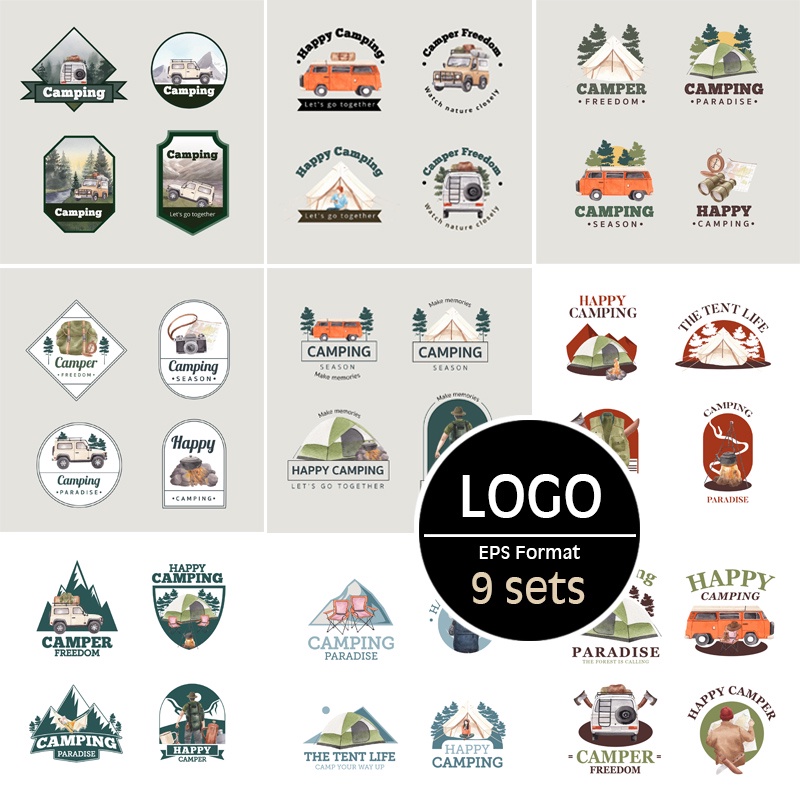 Logo Design Template Bundle Pack / Camping / Backpacker Travel / Tent ...