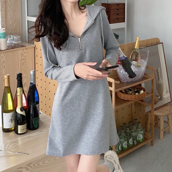 Large Size Long Sleeve Long Zipper Hooded Dress Women Plus Velvet ...