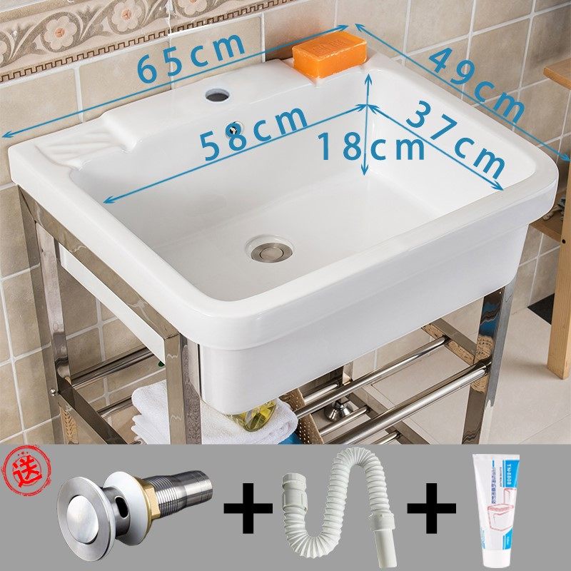 WLBalcony Laundry Tub Stainless Steel with Washboard Whole Washbin ...