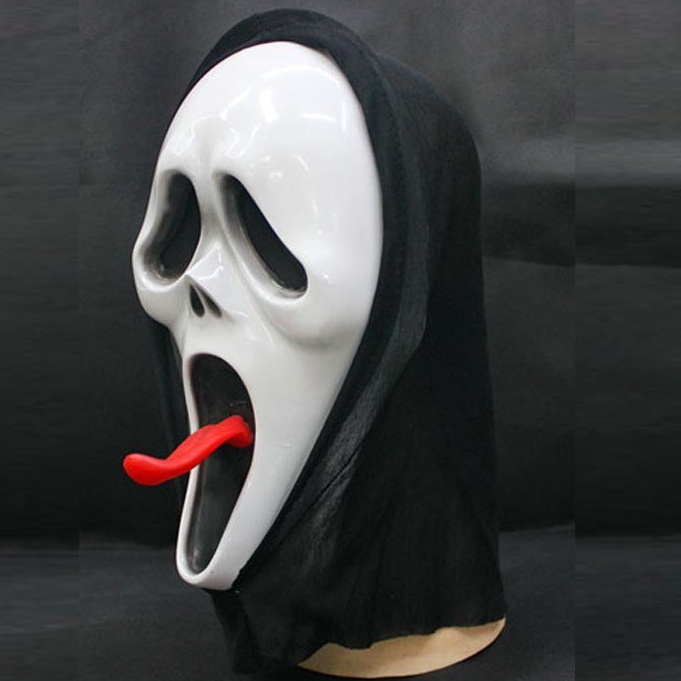 Hidden face death mask with red tongue sticking out and veil for ...