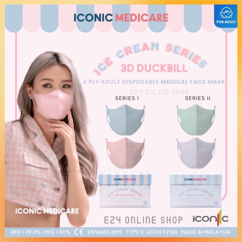 Iconic Medicare 4 Ply 3D Duckbill Ice Cream Series Adult Medical Face ...