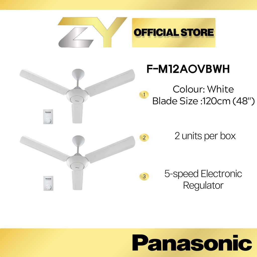 Panasonic REGULATOR 3 BLADES CEILING FAN F-M12A0VBWH (48") (Twin Set ...