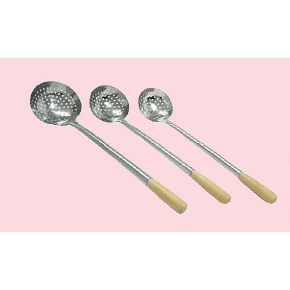STAINLESS STEEL STRAINER LADLE (WOOD LADLE) | Shopee Malaysia