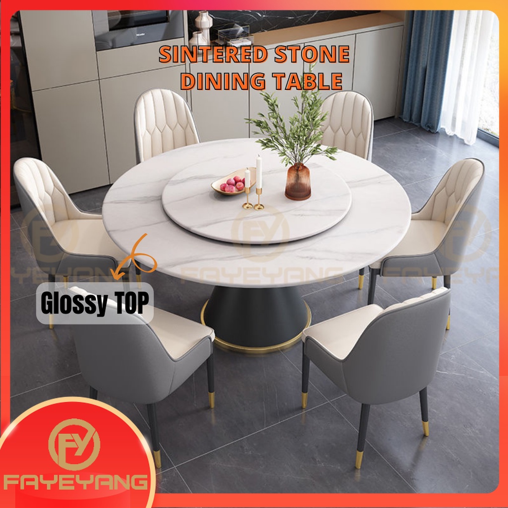 Fayeyang 7880 Glossy Sintered stone Round Dining table /Ceramic Meja ...