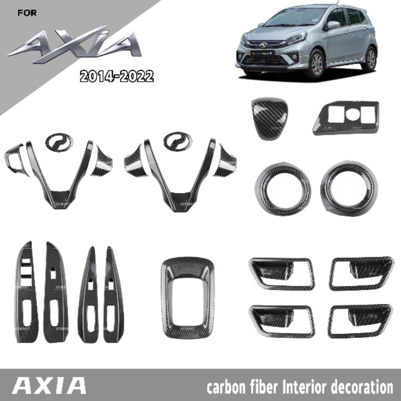 Vemart Perodua axia carbon fiber steering wheel logo emblem frame cover ...