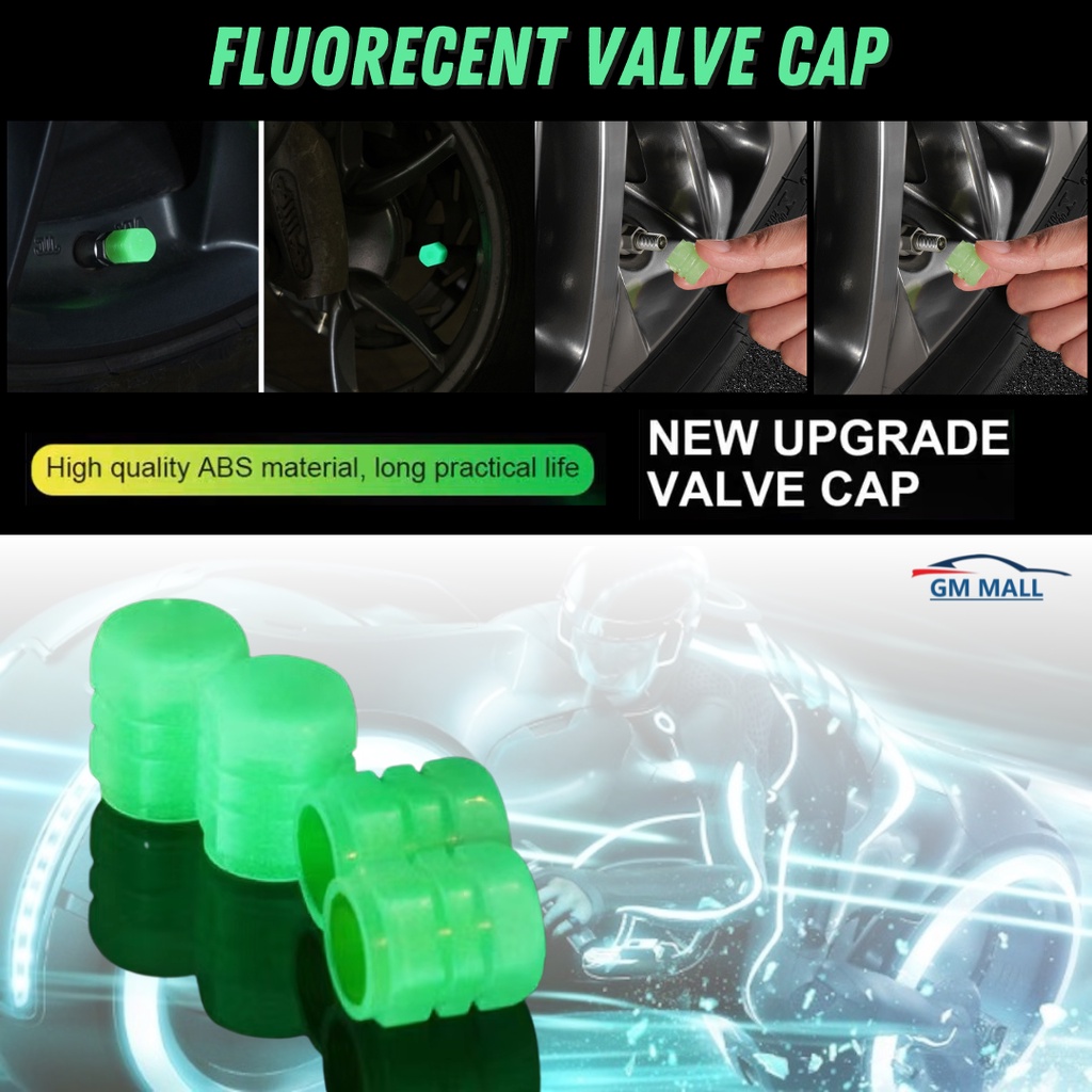 CAR TYRE TIRE FLUORECENT VALVE CAP Wheel Lock Nut Cap Cover Penutup ...