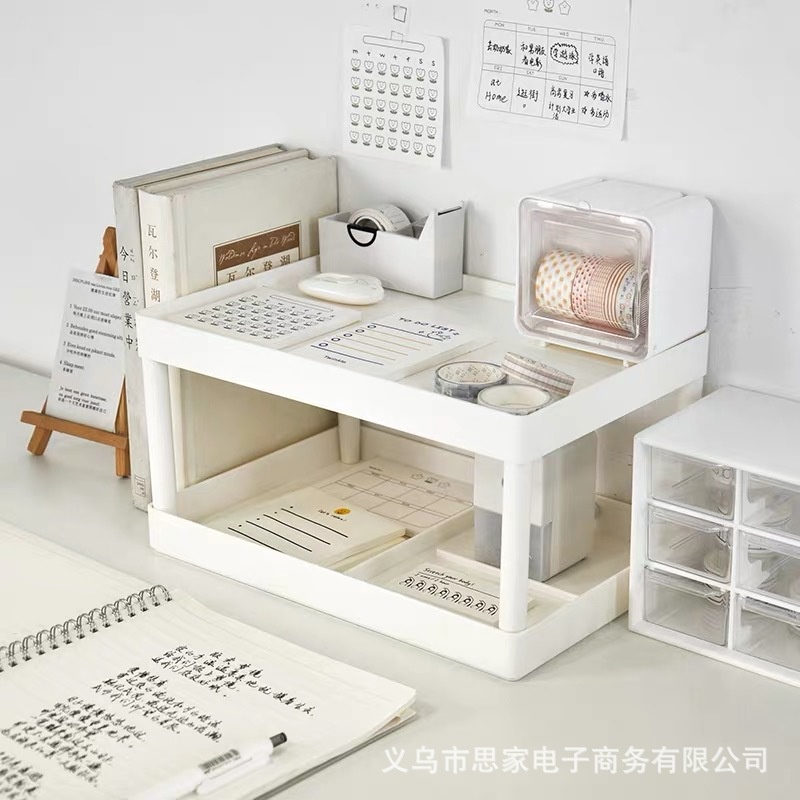Mini 2-Tier White Plastic Desk Shelf, Multi-Purpose Storage Shelf for ...