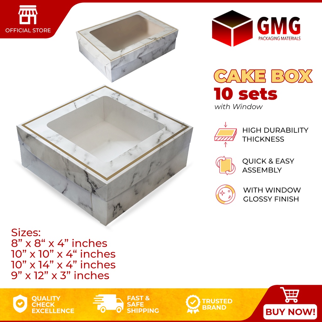 GMG Cake Pastry Box w/Window Marble Design Cover and Box Glossy Shiny ...
