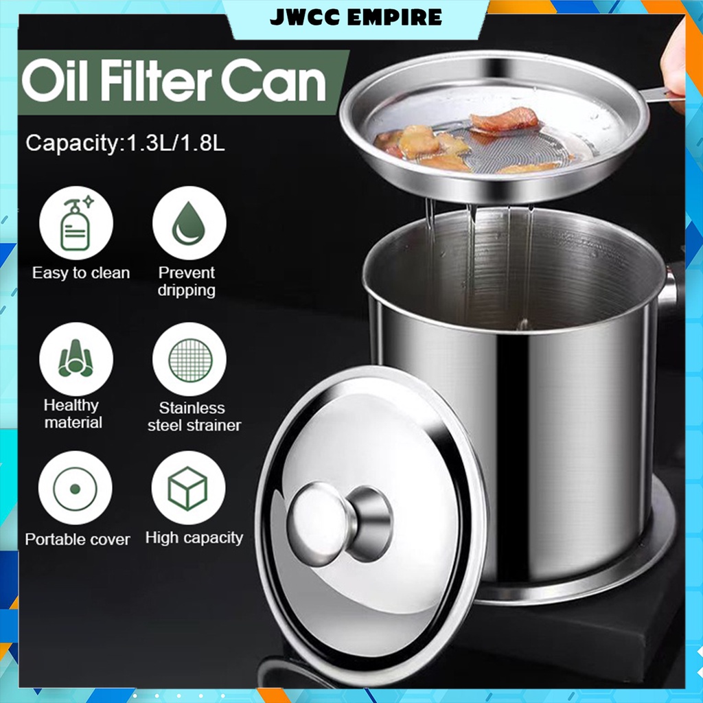 1.3L Stainless Steel Oil Pot Filter Kitchen Oil Storage Cup Cooking Oil ...