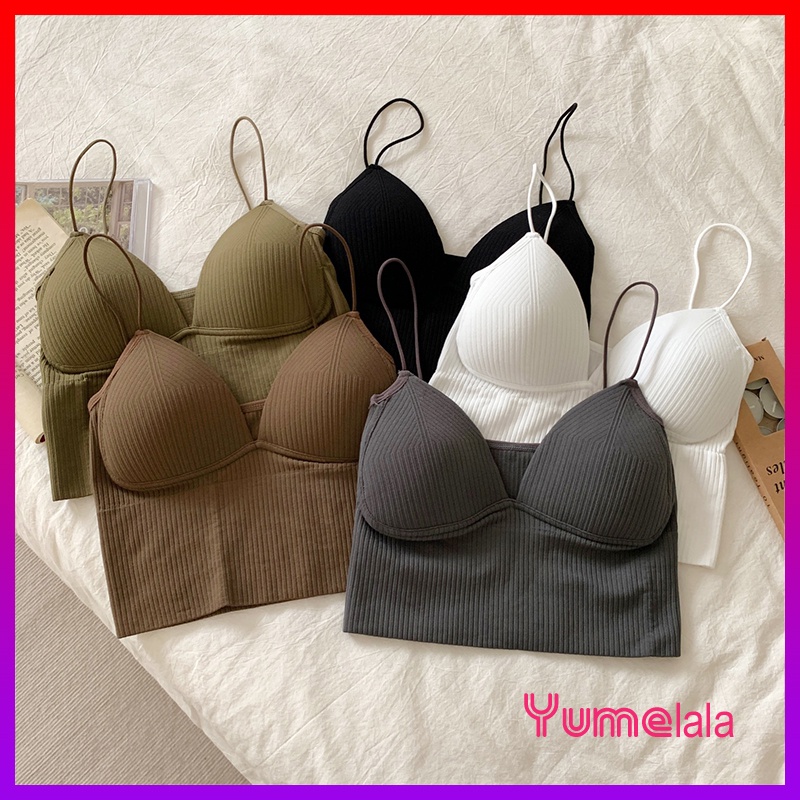 Rib cotton bra with heart collar and two built-in foam padding | Shopee ...
