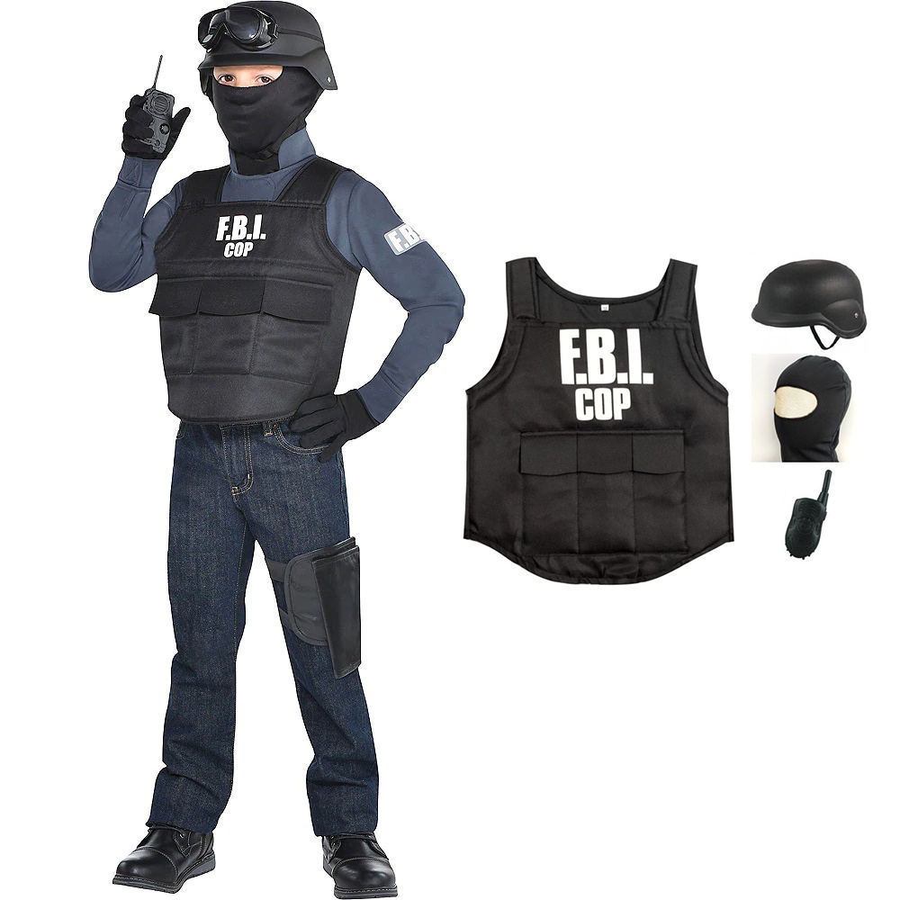 Halloween Kids Costume Cosplay FBI Agent Bulletproof 5-Piece Set ...