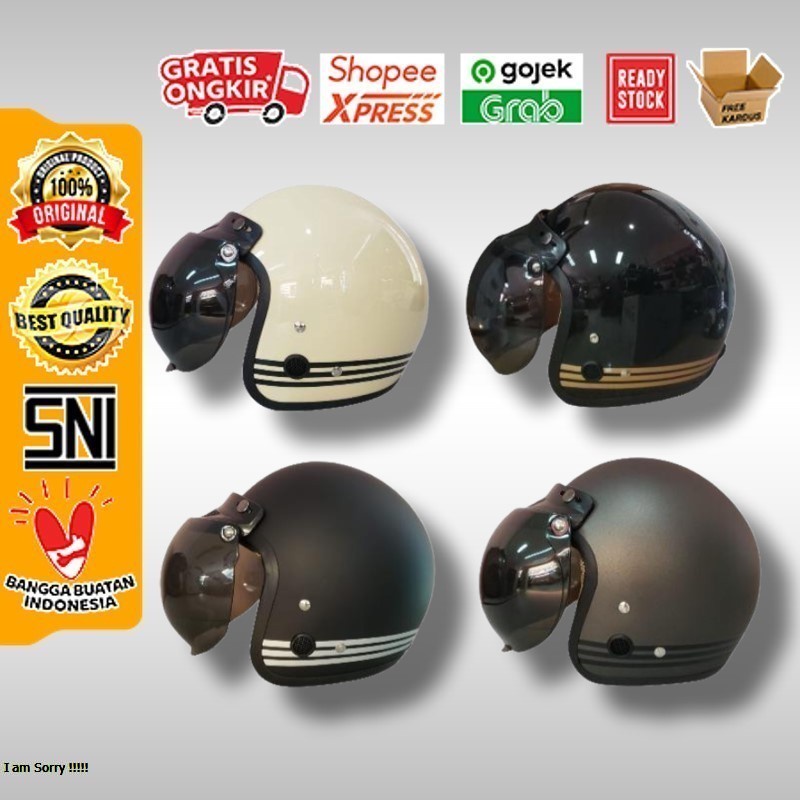 Bogo Retro Ant Line Helmet + helmet visor (Youth Helmet) | Shopee Malaysia
