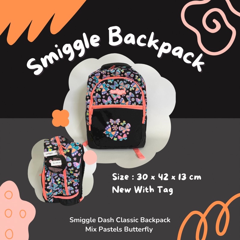 School Bag/SMIGGLE DASH CLASSIC BACKPACK MIX PASTELS BUTTERFLY | Shopee ...