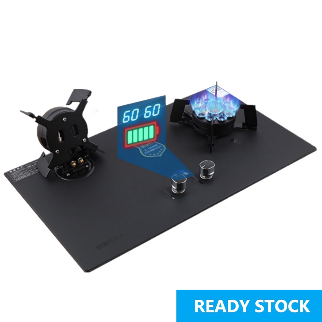 【Kitchen】Matte Black Temepered Glass Timer Gas Stove Flip Up Built-in ...