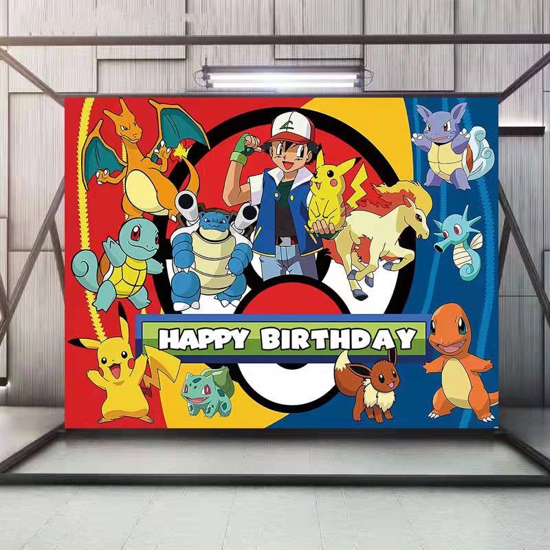 150*90cm Pokemon Birthday Party Backdrop Cartoon Pikachu Vinyl ...