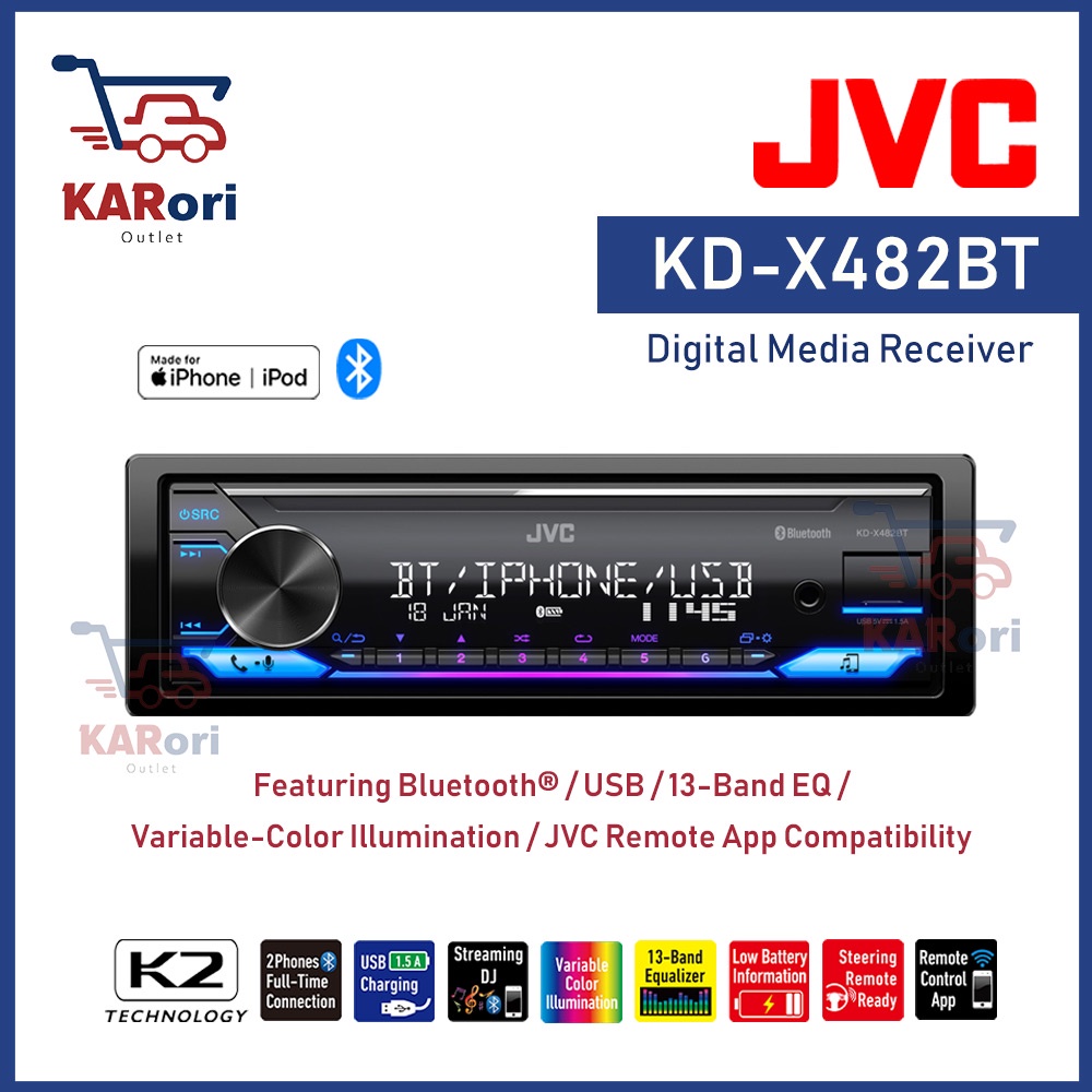 JVC KD-X482BT DIGITAL MEDIA RECEIVER WITH BLUETOOTH (JVC 2022 MODEL) | Shopee Malaysia