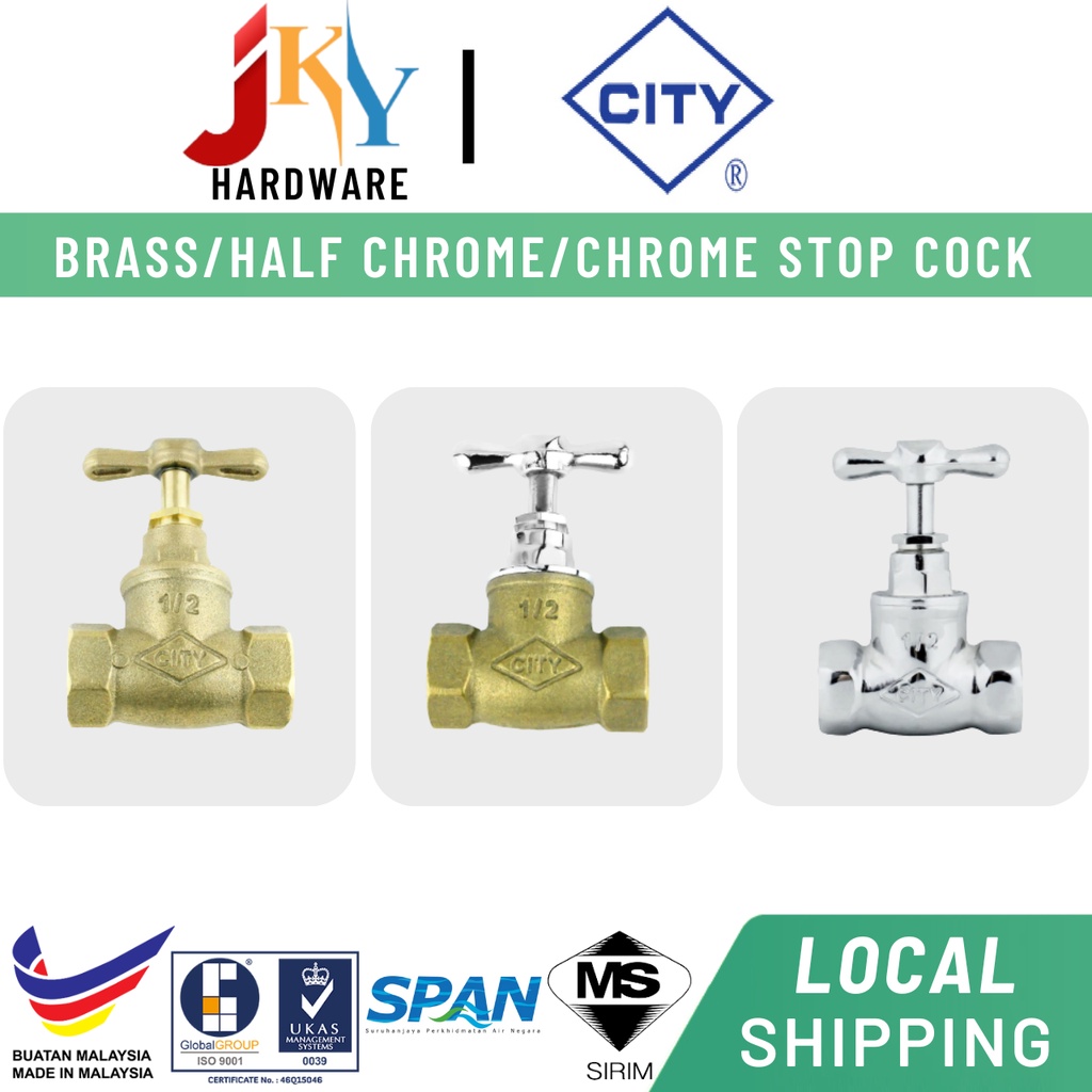CITY BRASS 1/2" inch 15mm Stop Cock Tee Handle Top Chrome / Full Chrome ...