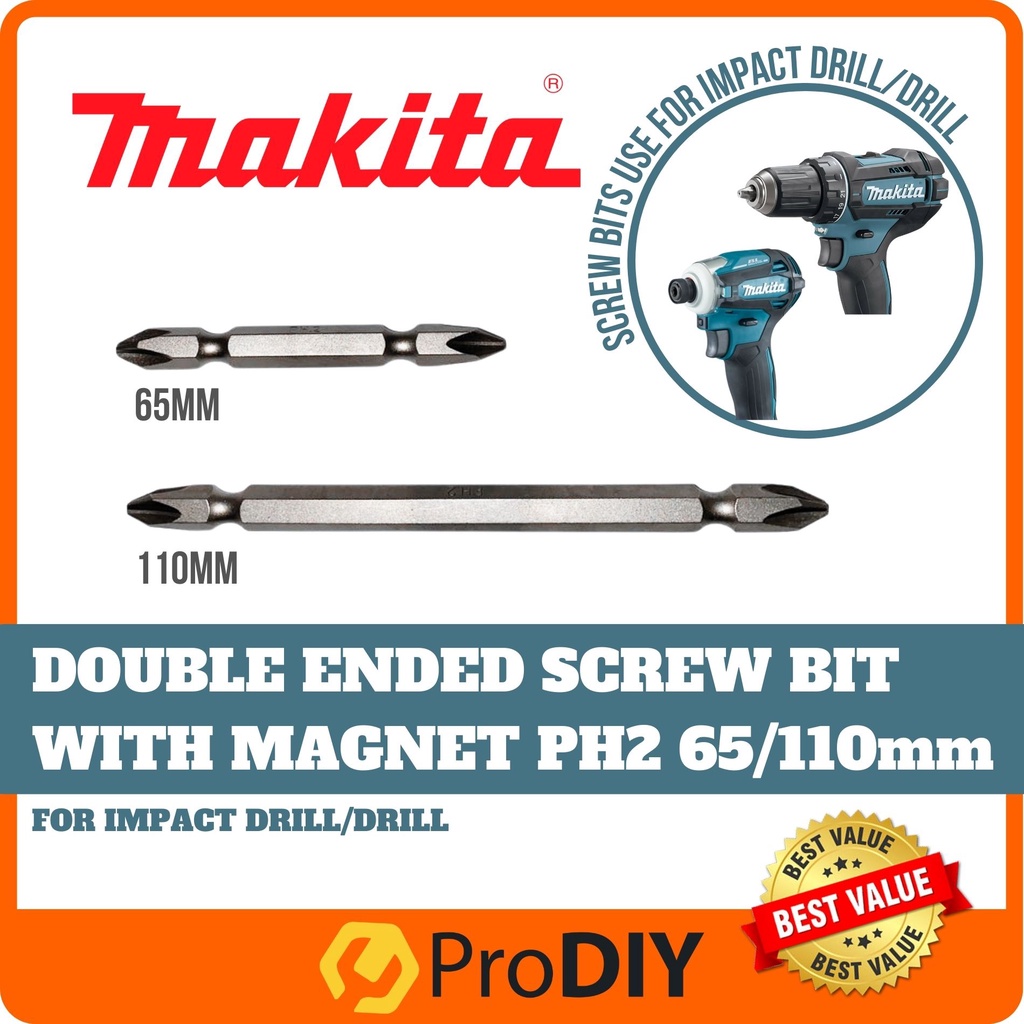 Makita PH2 Double Ended Screw Bit with Magnet 1pcs 65mm / 110mm D-33679 ...