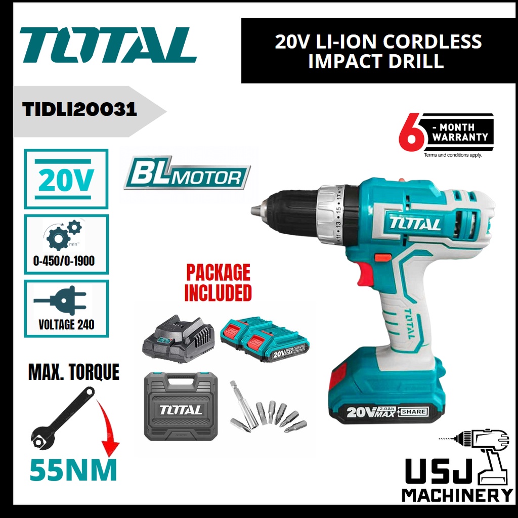 TOTAL 20V Li-ion Cordless Impact Drill TIDLI20031 | 6 Months Warranty ...