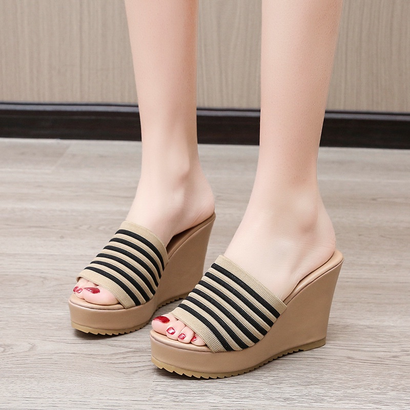 Shoesking Slippers Wedge Heel Sandals Thick-Soled High-Heeled Plat ...