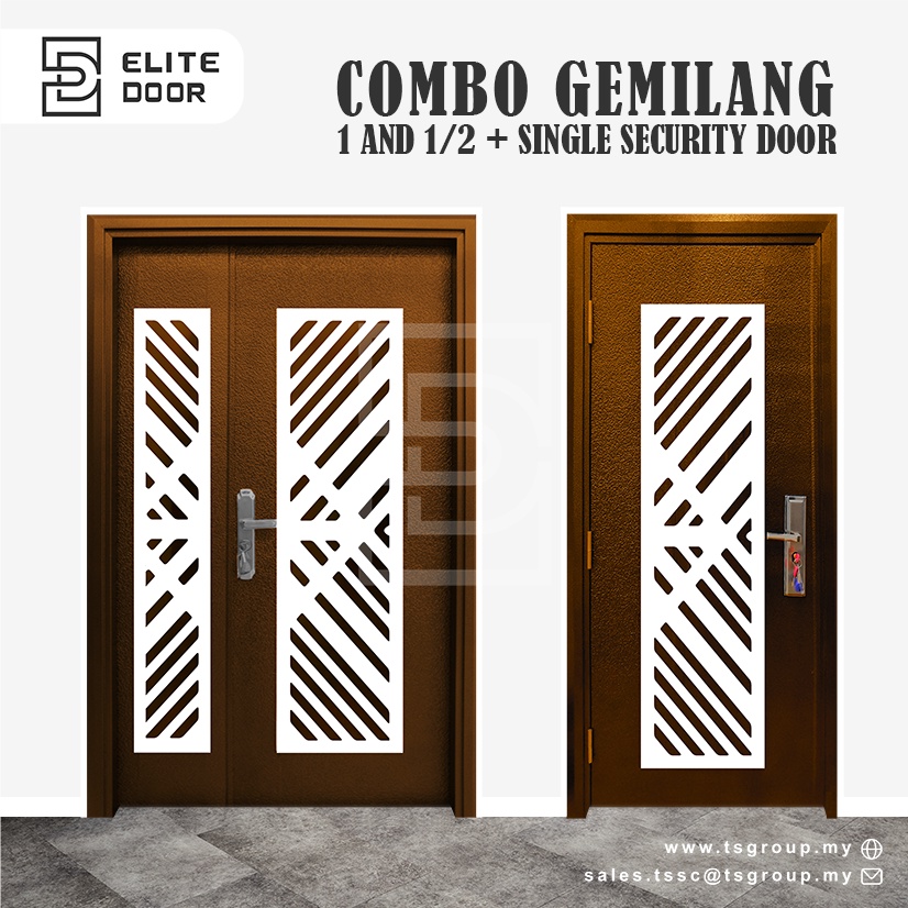 ELITEDOOR Lowest Price Gemilang Security Door (Son & Mother Door + Single Door) With 10 Locks ...