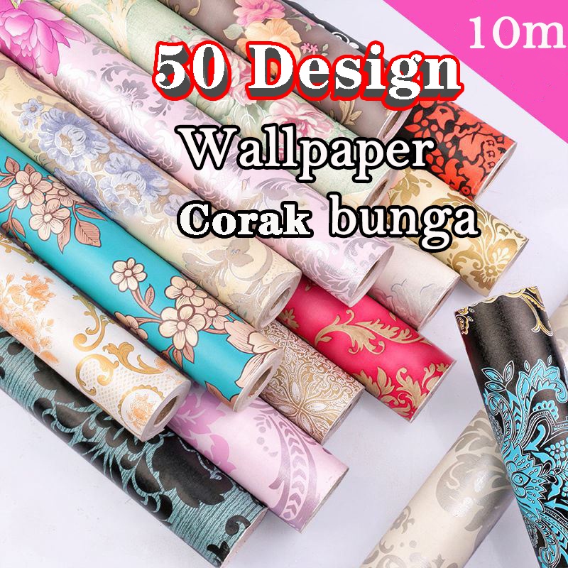Kertas Dinding Tekstur Bunga 45cm x 10m DIY Wallpaper 3D Sticker ...