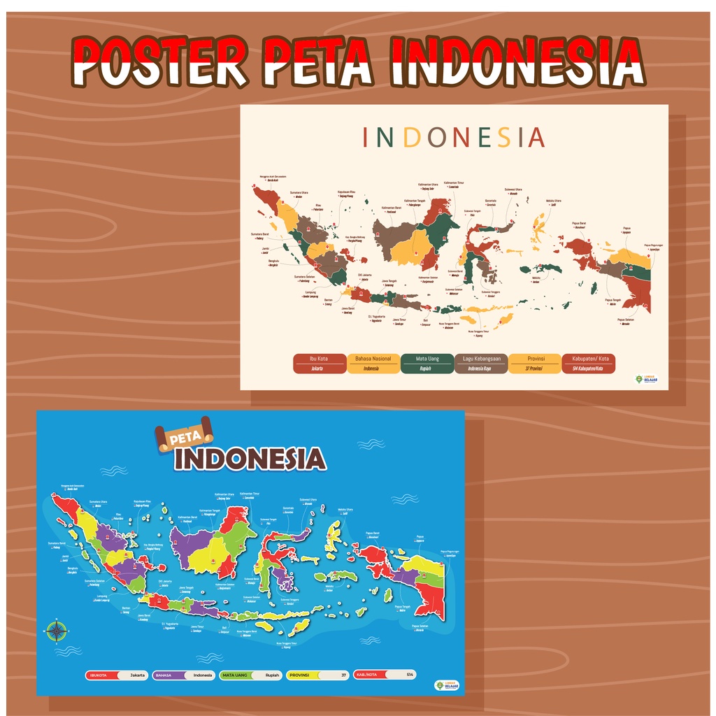 Poster Map Of Indonesia With 38 Provinces - Children's Education Poster ...