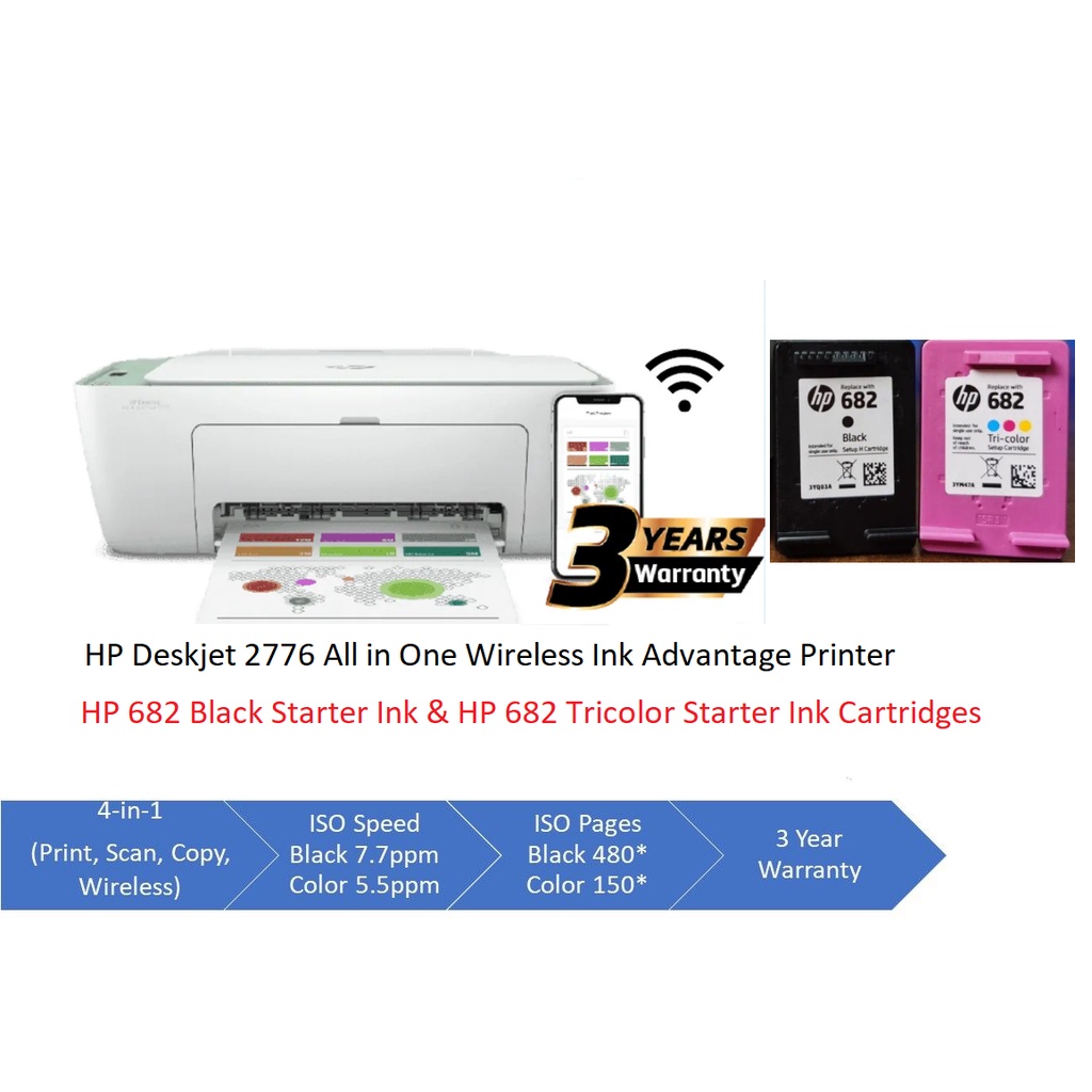 HP DeskJet Ink Advantage 2776 (Gray) / 2777 (Green) All-in-One Wireless ...