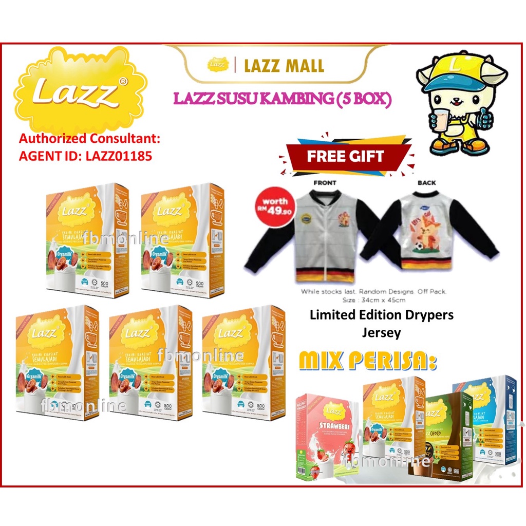 (Free Jersey) Lazz Susu Kambing Asli/Kurma/Choco/Strawberi 550g x 5 ...