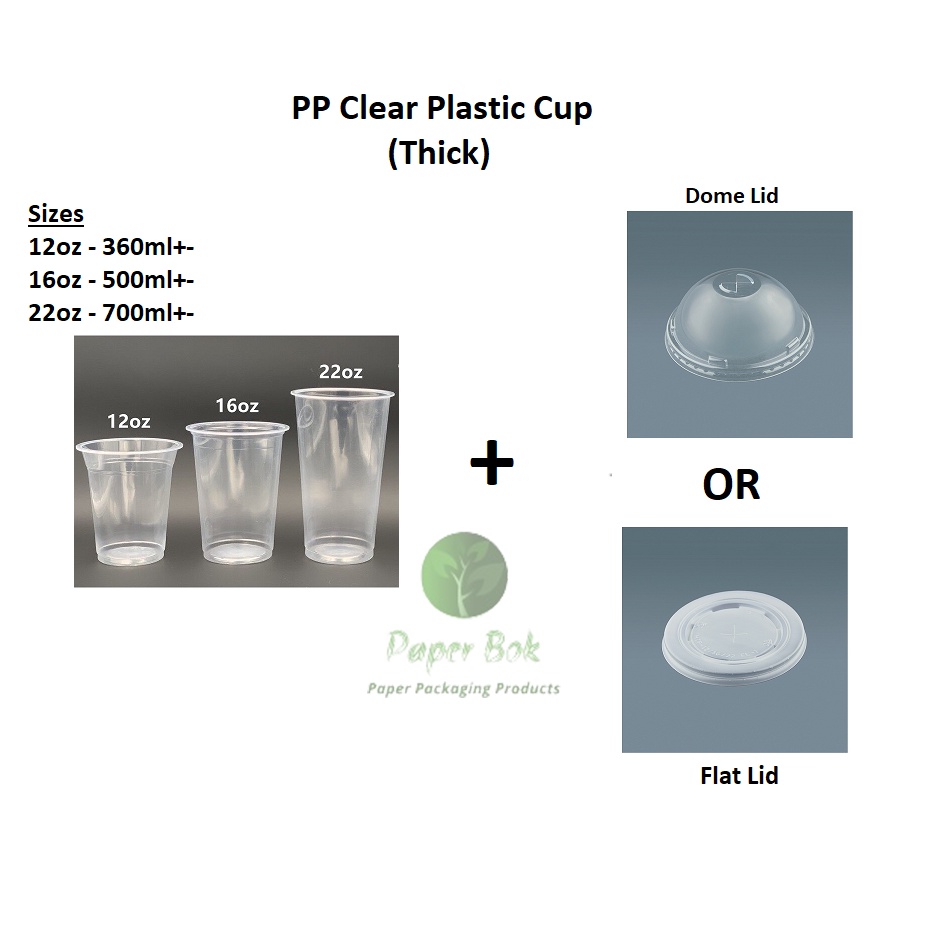 Cawan Plastik [100 Sets] [3 Sizes] Thick Clear PP Plastic Cup with Flat ...