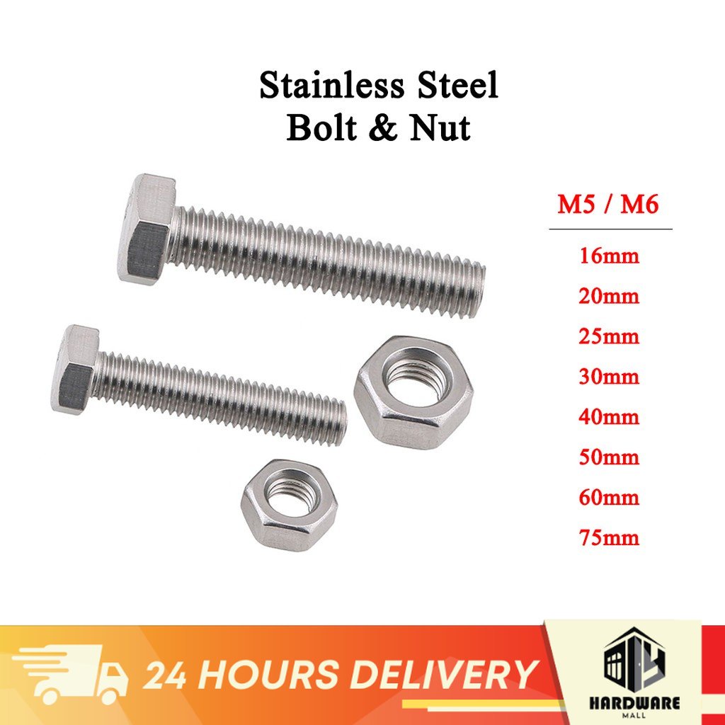 10Pcs M5 M6 16mm ~ 75mm Stainless Steel Six Angle Hexagon Bolt Screw ...