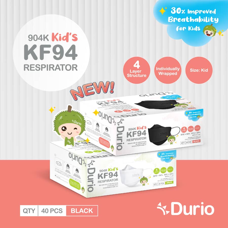 Durio 904K Kid's KF94 Respirator (White/ Black) | Shopee Malaysia