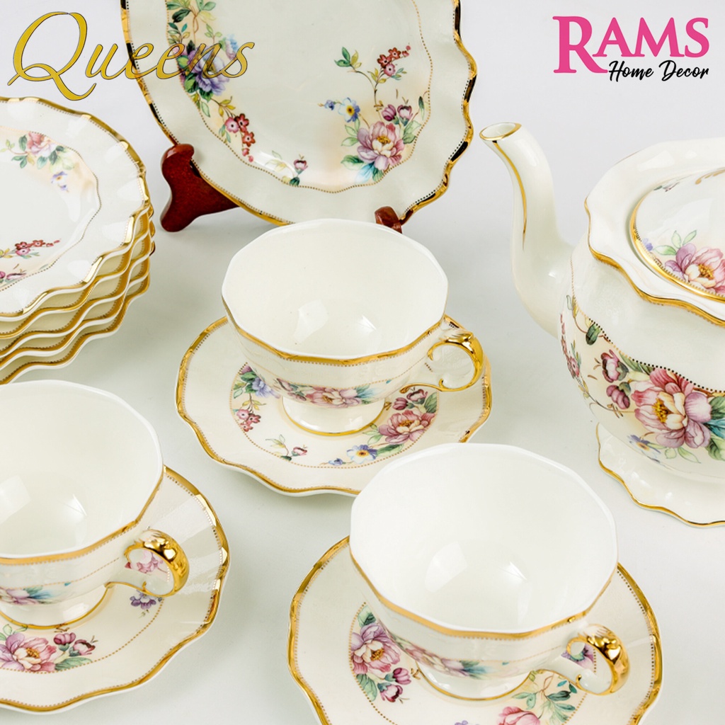 Queens 20 Pcs Tea Set with Dessert Plates / Coffee Tea Set / Set Kopi ...