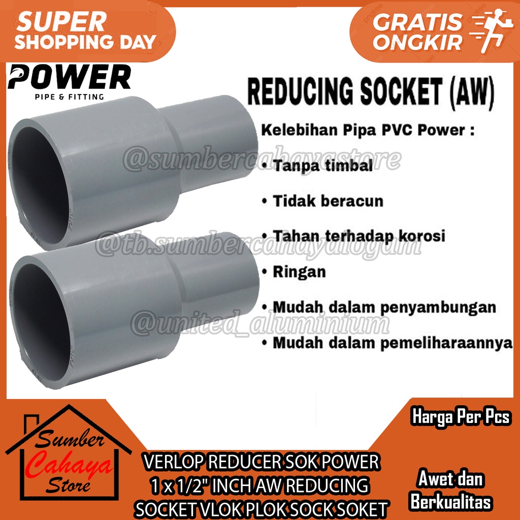 Reducing SOCKET REDUCER SOK POWER 1 x 1/2" INCH AW VERLOP VLOK PLOK ...