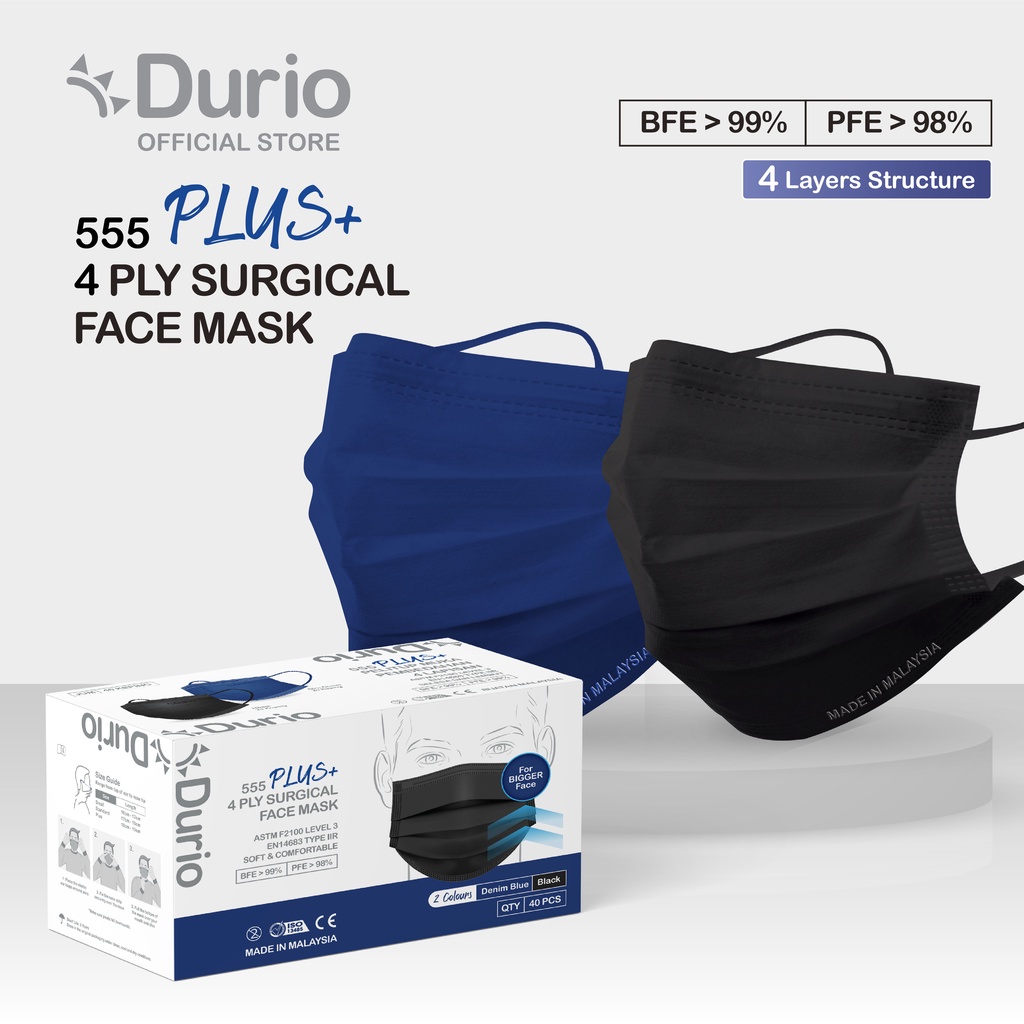 Durio 555 PLUS+ Trendish 4ply Surgical Face Mask (40 Pcs) | Shopee Malaysia