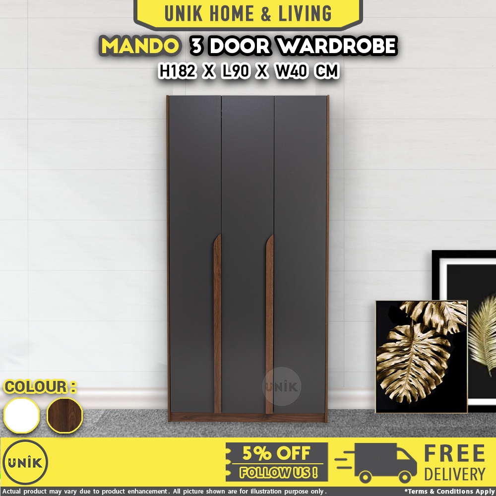 [UNIK] Mando 6ft x 3ft Wardrobe Cabinet with 3 Regular Swing Doors ...