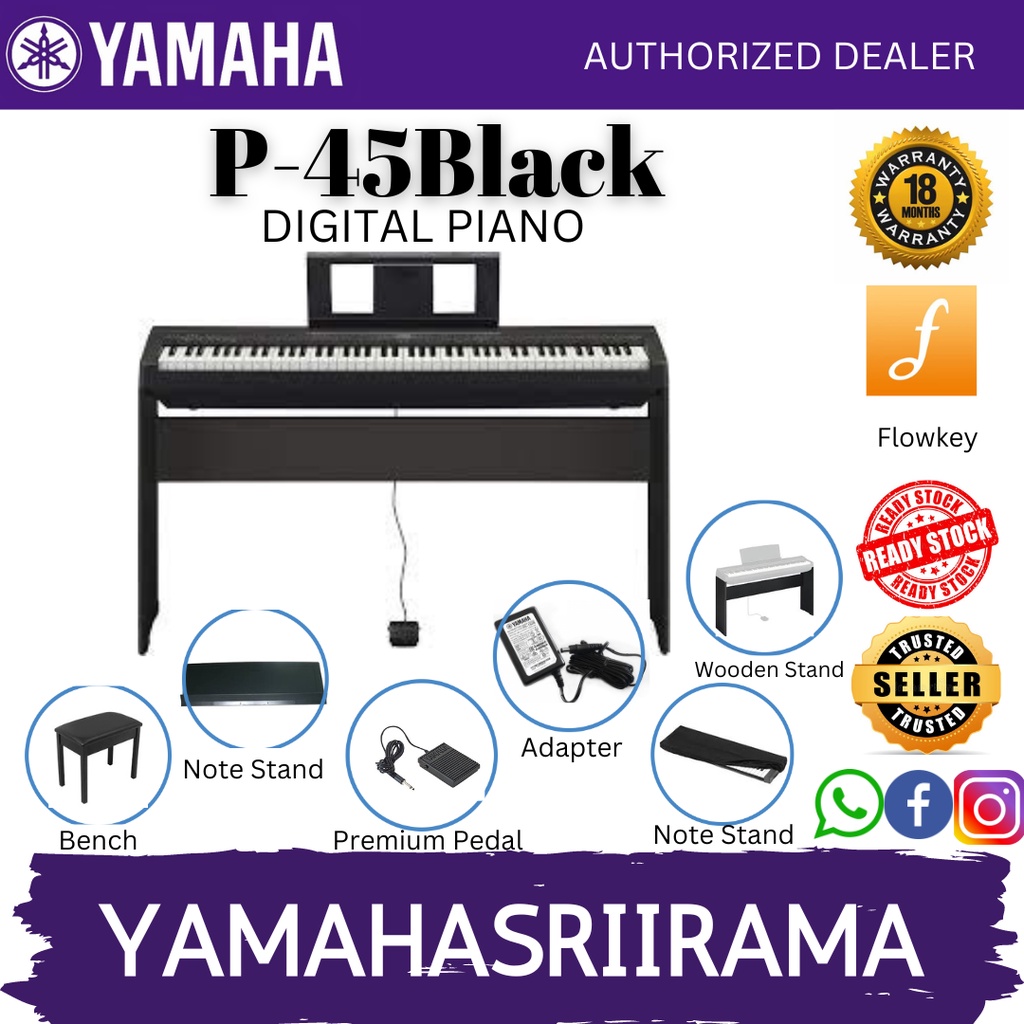 Yamaha P45 88-Keys DIGITAL PIANO With Bench Black ( P-45 / P 45 ...