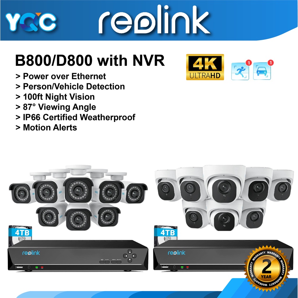 Reolink 4K PoE Security Camera System H.265 RLK8-800B4-A RLK8-800D4-A 8MP 4K 8MP Person/Vehicle ...