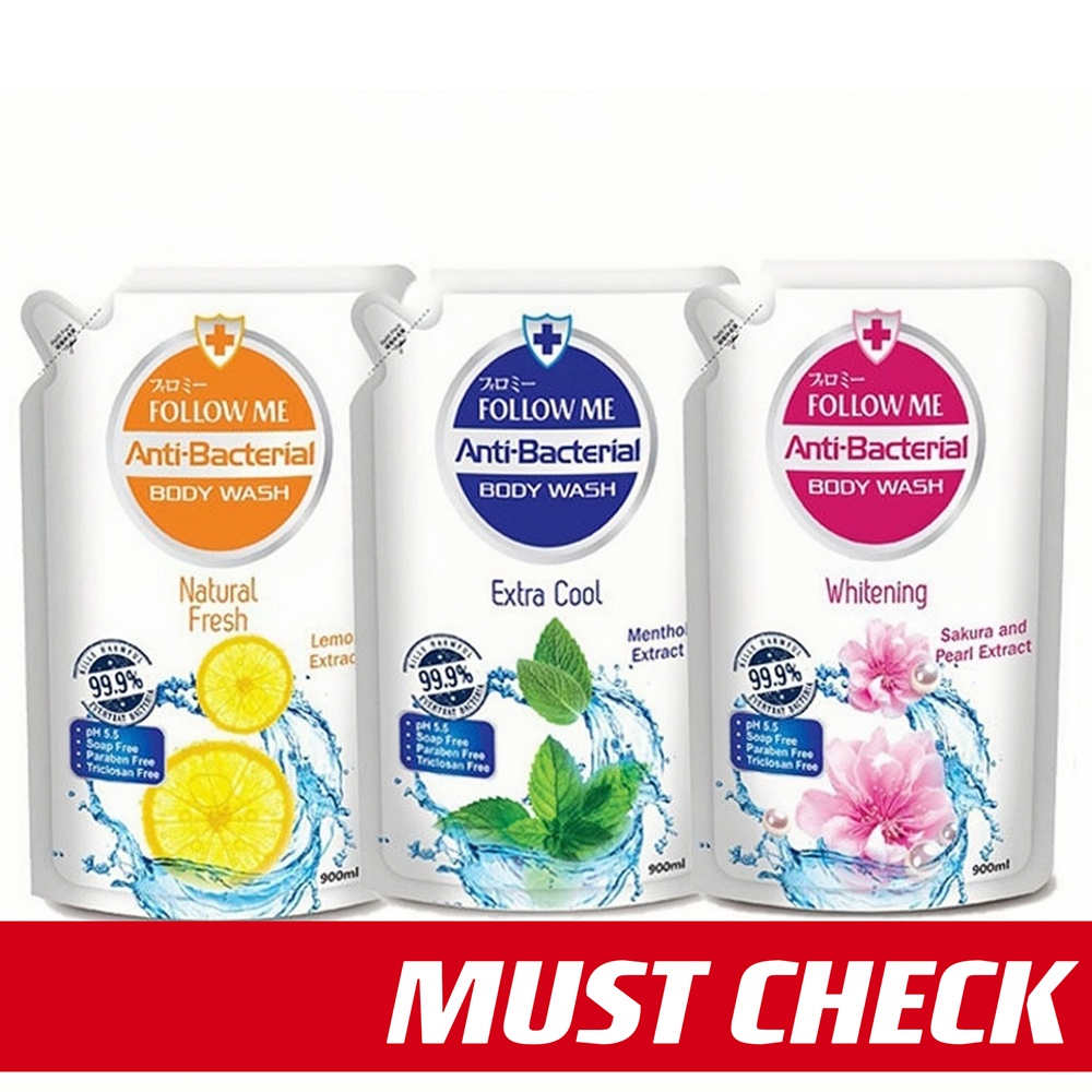 FOLLOW ME Anti-Bacterial Body Wash Refill 900ML (Extra Cool, Natural ...