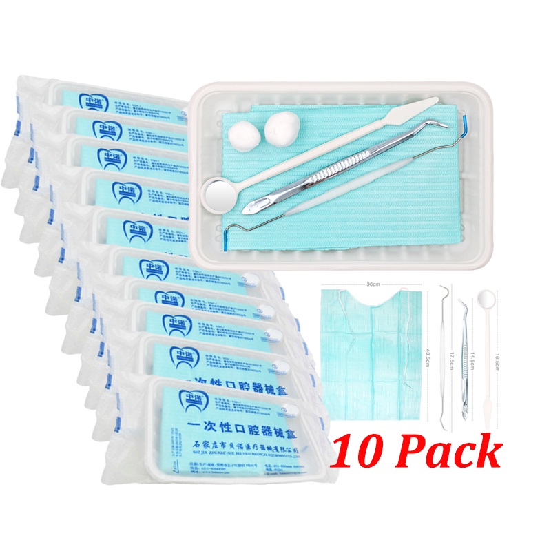 10 Set Disposable Oral Package Mouth Mirror Tweezer Probe Set Dental ...