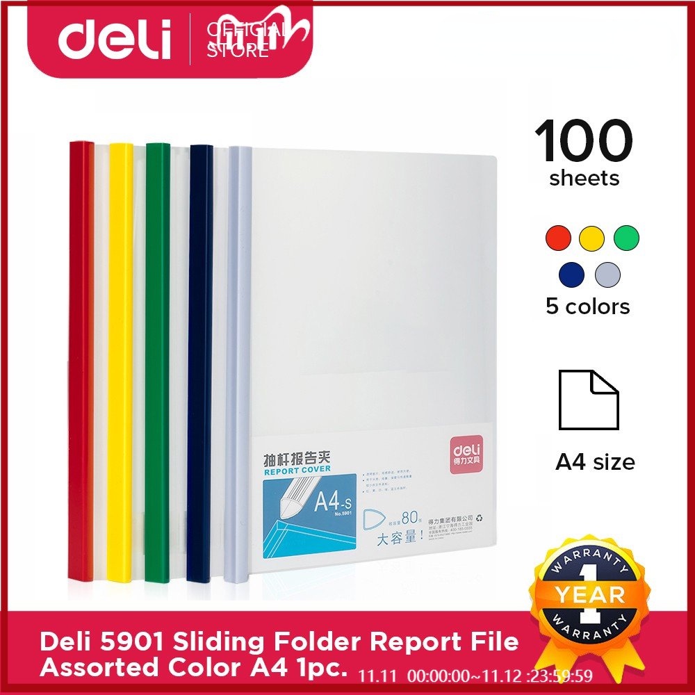 (5PCS)Deli 5901 Sliding Folder Report File Assorted Color A4 1PC ...