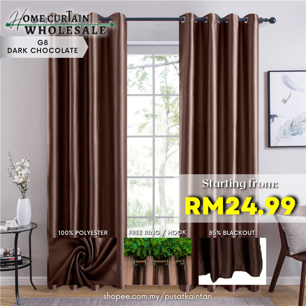 G8 Ready Made Curtain Siap Jahit Langsir Langsir Raya Kain Tebal Eyelethookwarna Coklat