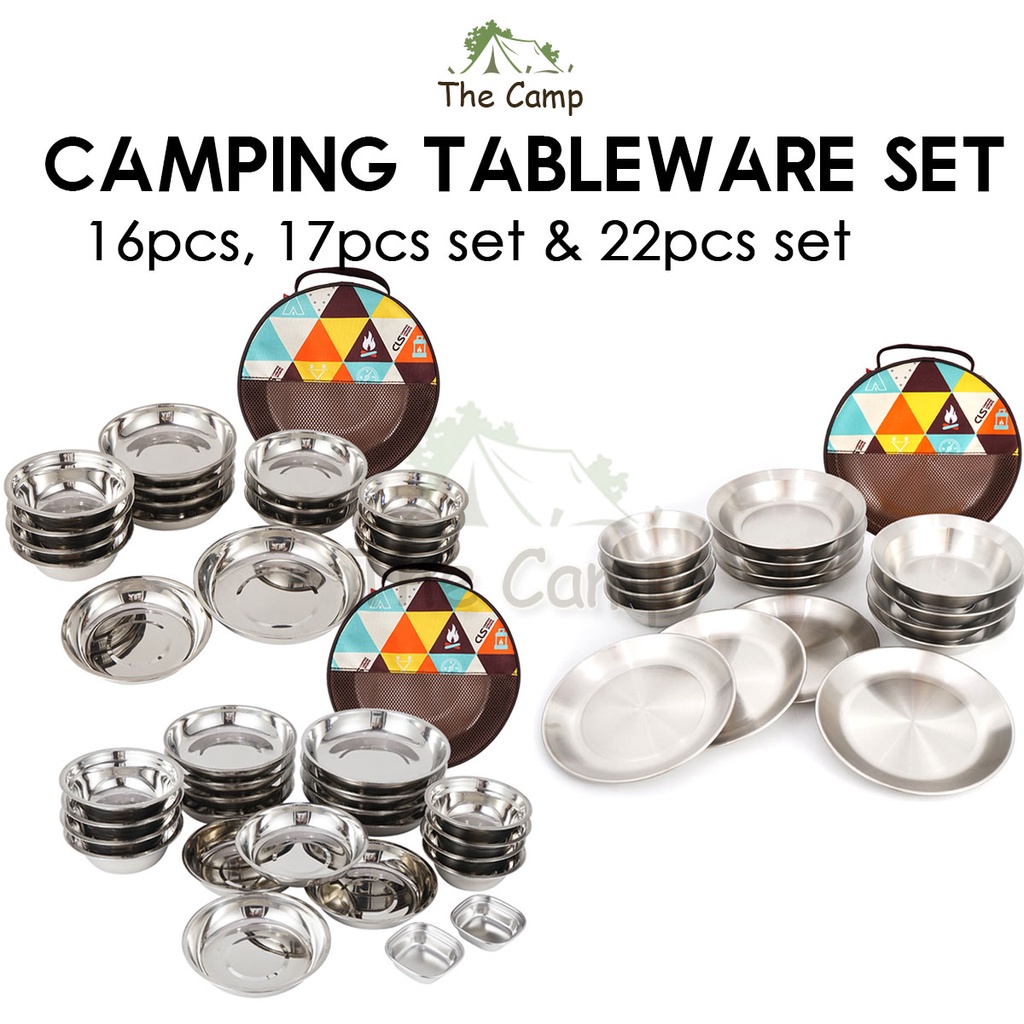 CLS 16 /17 / 22Pcs Stainless Steel Tableware Set Plate Bowl Camping ...