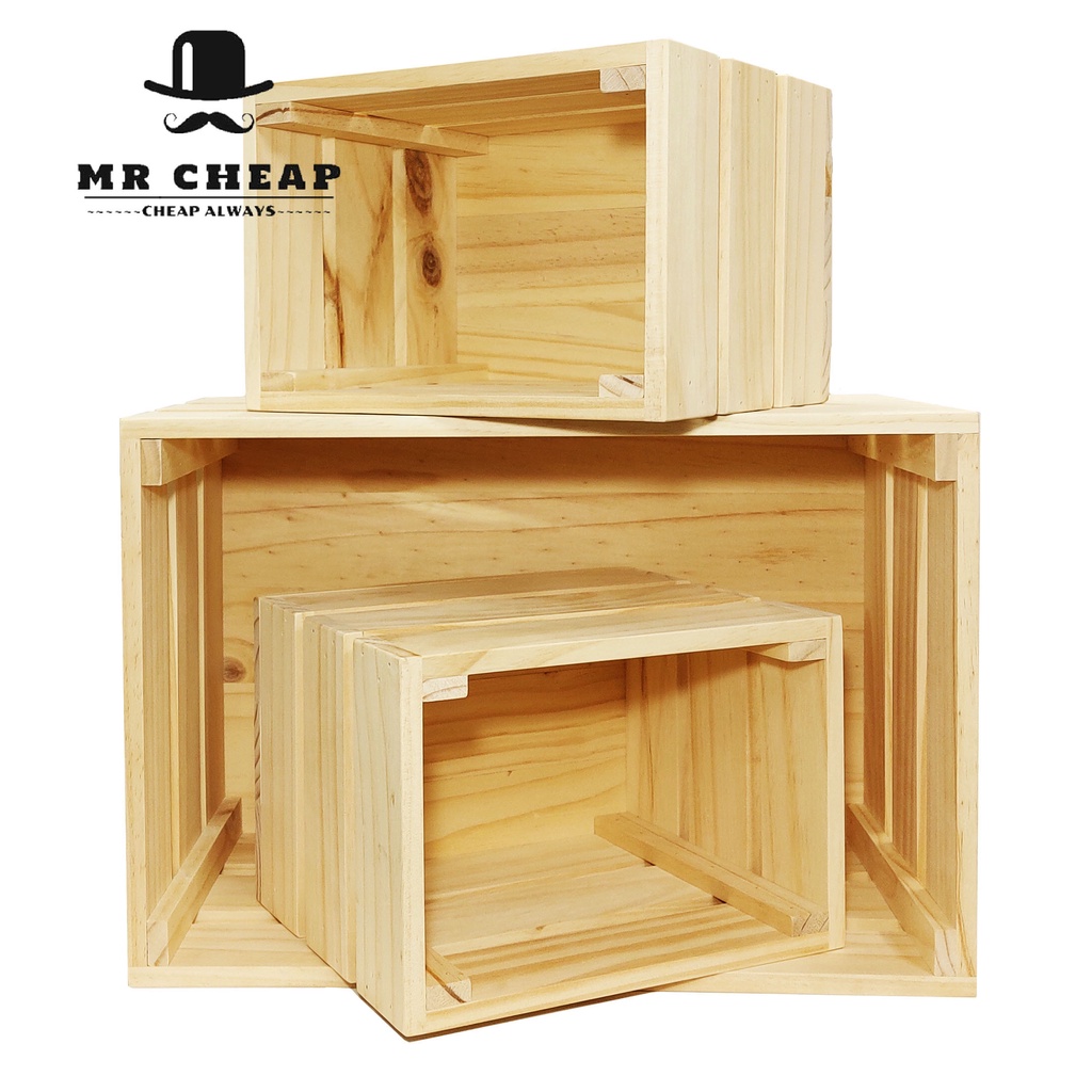 (Jimat Set)(3pcs in 1set) Pine Wood Crate/Wood Storage Crate/Storage ...