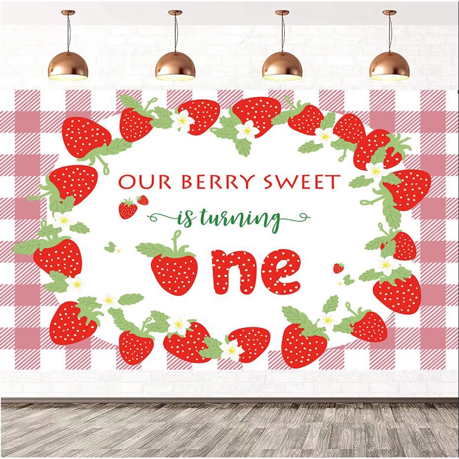 5x3ft Strawberry Backdrop Strawberry Turning One Theme Party Supplies ...