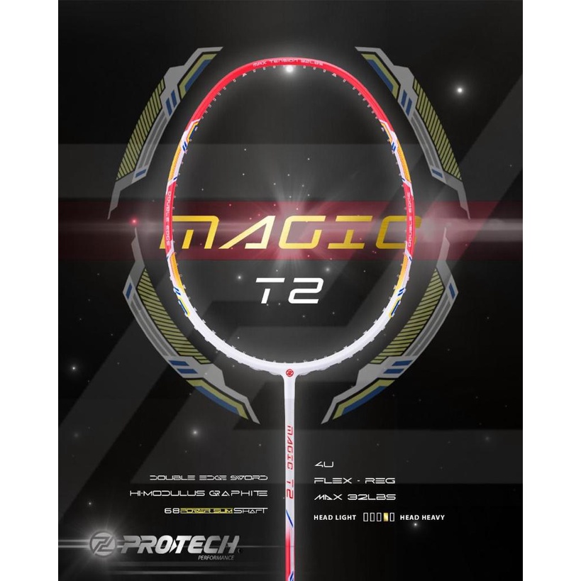 PROTECH MAGIC T2 (Unstrung) (100% ORIGINAL) MAX 32 LBS BADMINTON RACKET ...