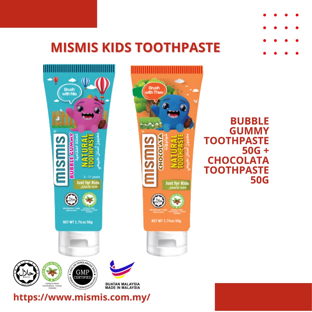 Mismis Kids Natural Cocoa Toothpaste 50g ( chocolate / bubblegummy ...