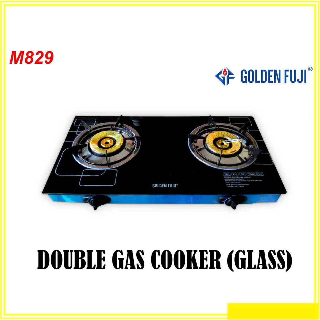 GOLDEN FUJI M829 DOUBLE BURNER GAS STOVE TEMPERED GLASS + STAINLESS ...